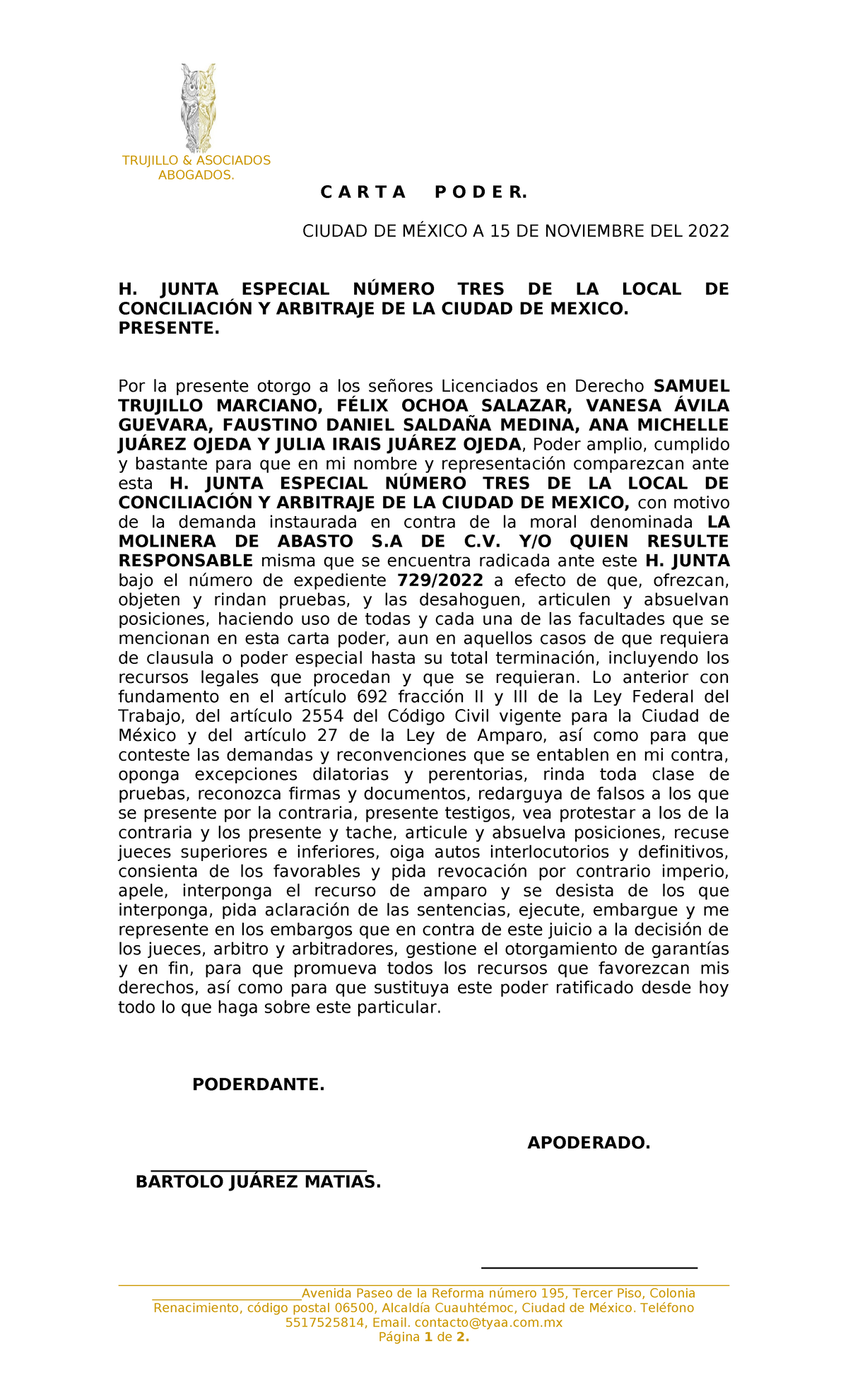 C A R T A P O D E R - modelo de carta poder simple - TRUJILLO & ASOCIADOS ABOGADOS. C A R T A P ...