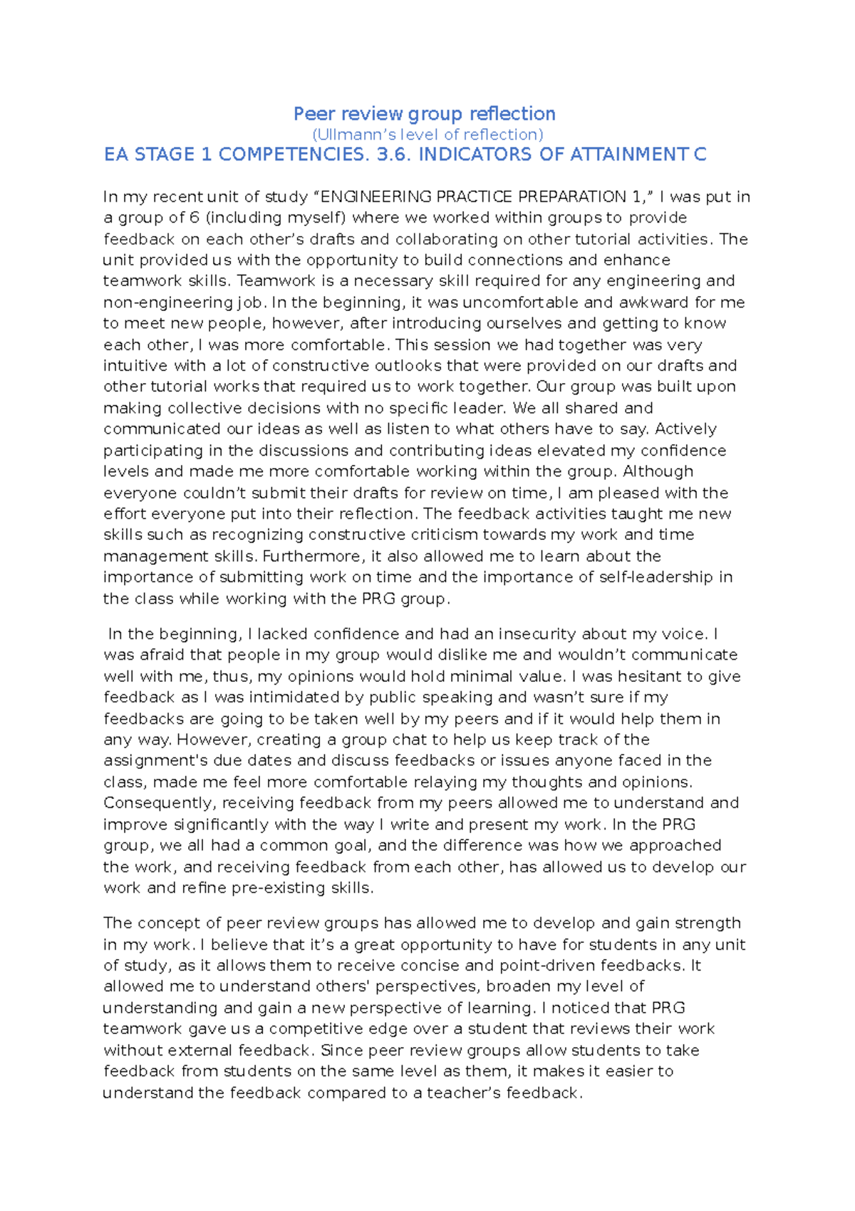 Peer review group reflection - 41035 - Studocu