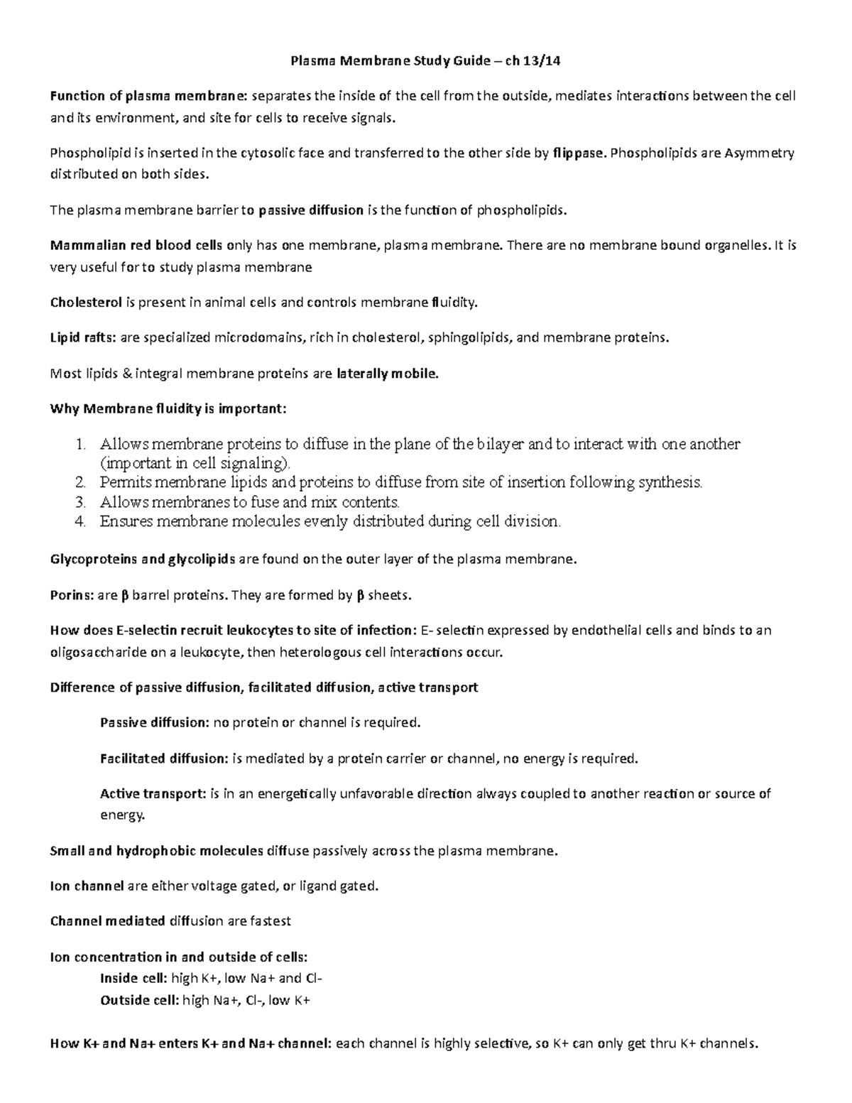 Study guide-plasmamembrane - Plasma Membrane Study Guide – ch 13 ...