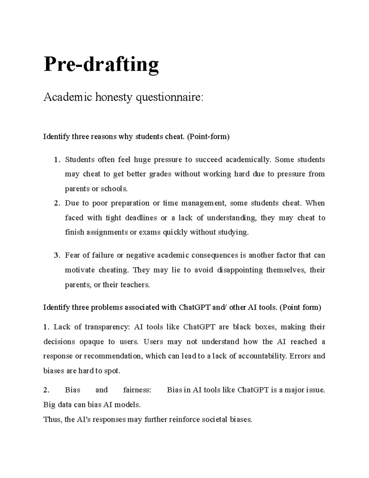 Academic honesty and draft - Pre-drafting Academic honesty ...