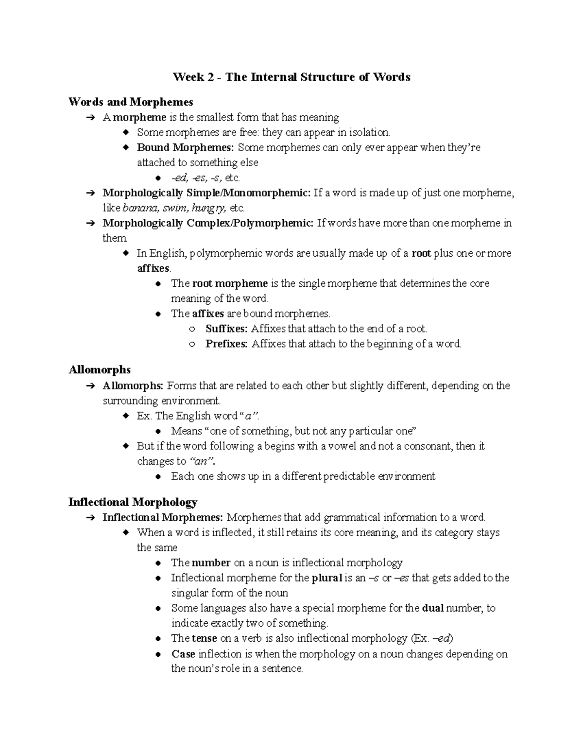 Week 2 - The Internal Structure of Words - Bound Morphemes: Some ...