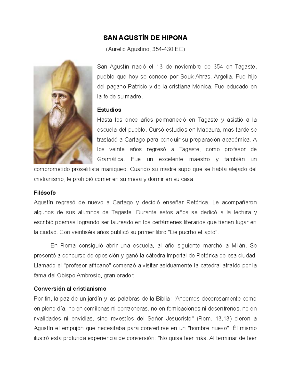 Biografias - SAN AGUSTÍN DE HIPONA (Aurelio Agustino, 354-430 EC) San ...