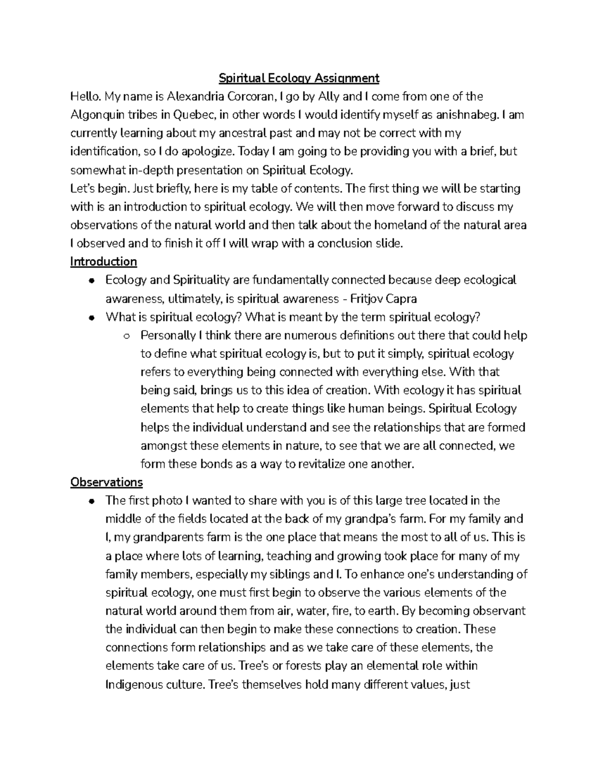Spiritual Ecology Assignment word document - Spiritual Ecology ...