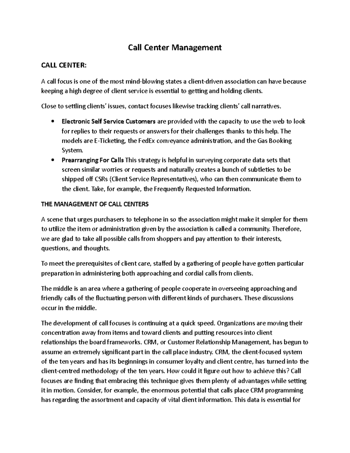 Call Center Management - Call Center Management CALL CENTER: A call ...