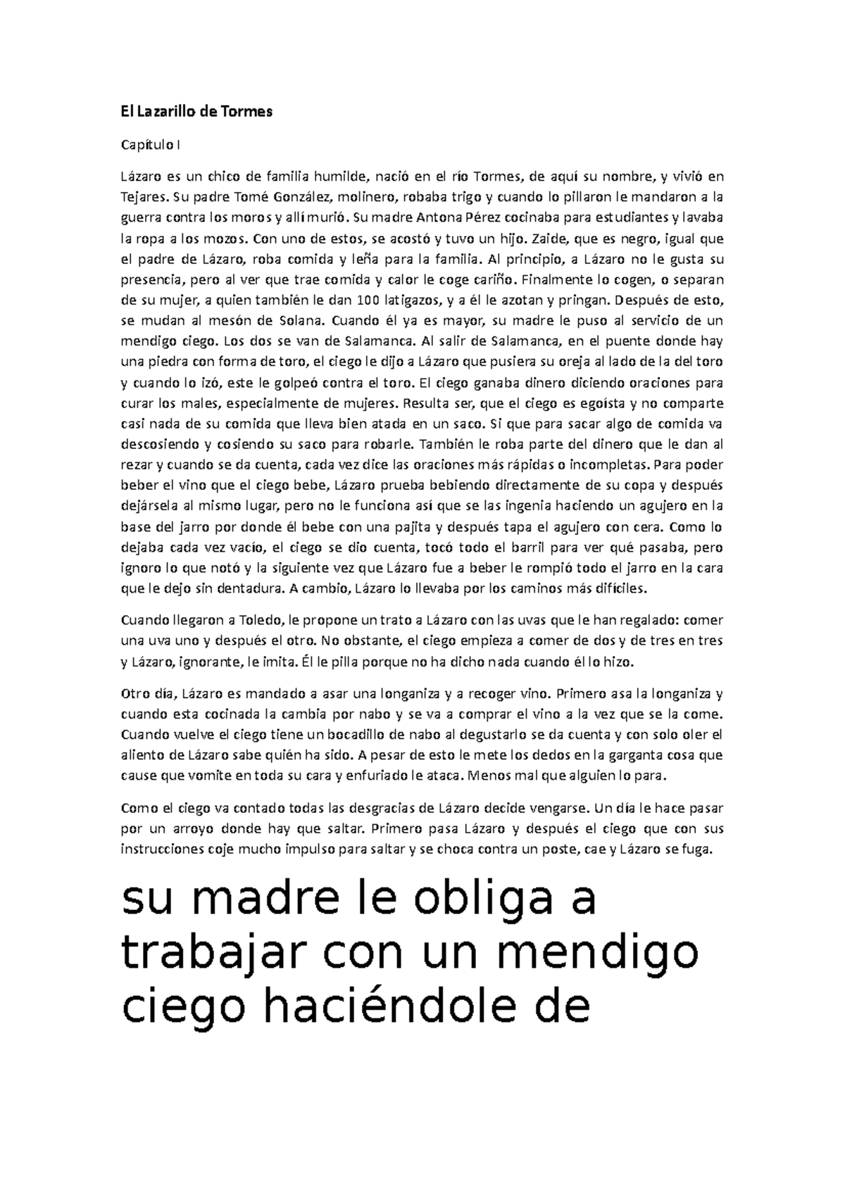 El Lazarillo de Tormes - Resumen por capitulos - El Lazarillo de Tormes ...