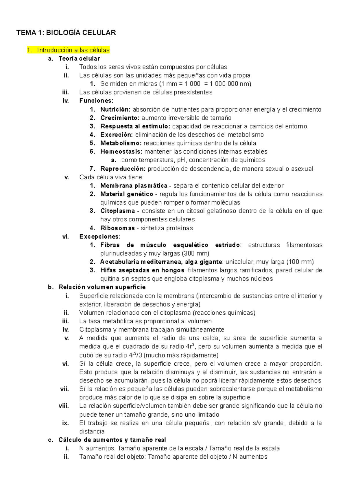 Cell biology - summary 1 - TEMA 1: BIOLOGÍA CELULAR Introducción a las ...