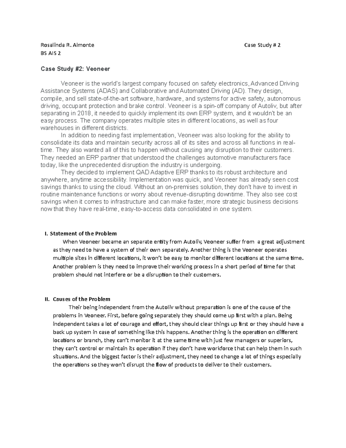 Case Study 2 Almonte - asdasd - Rosalinda R. Almonte Case Study # 2 BS ...