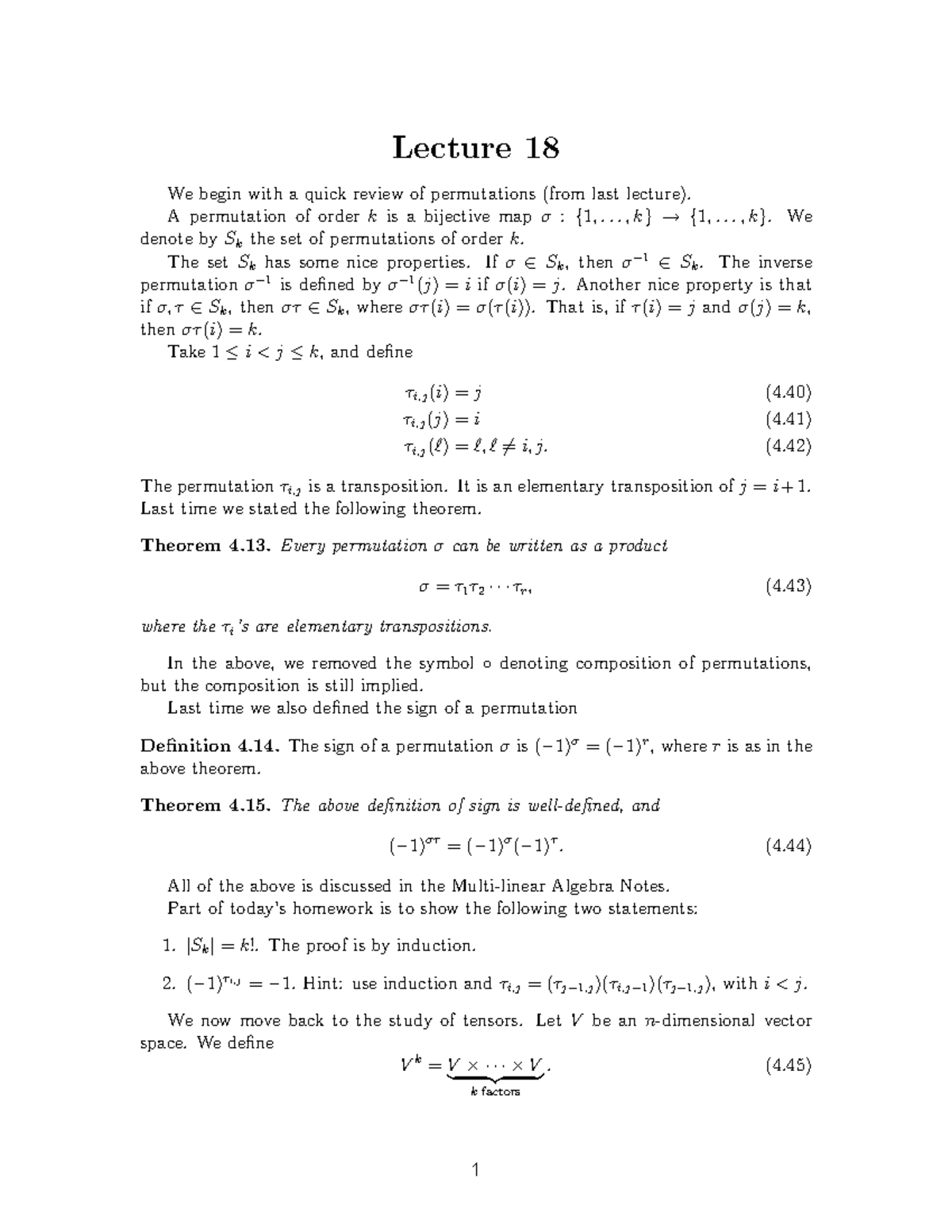 Alternating Tensors (cont.), Redundant Tensors - Lecture 18 We begin ...