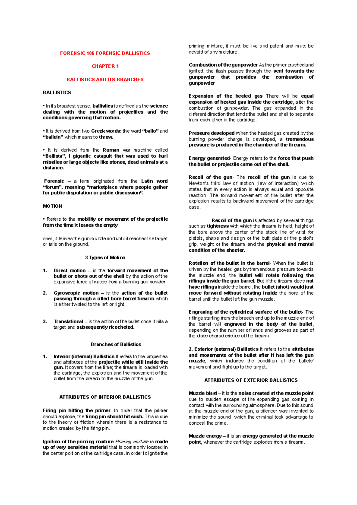 Ballistics Chapter 1 10 Final - FORENSIC 106 FORENSIC BALLISTICS ...
