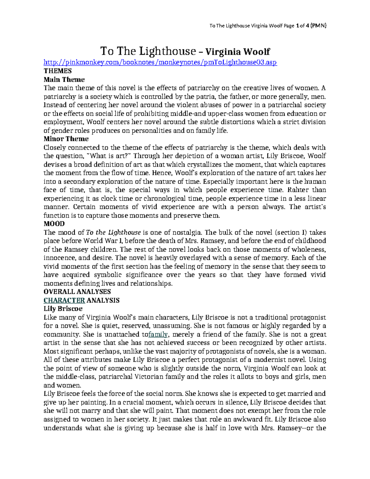 Pink monkey notes To the Lighthouse - To The Lighthouse – Virginia ...