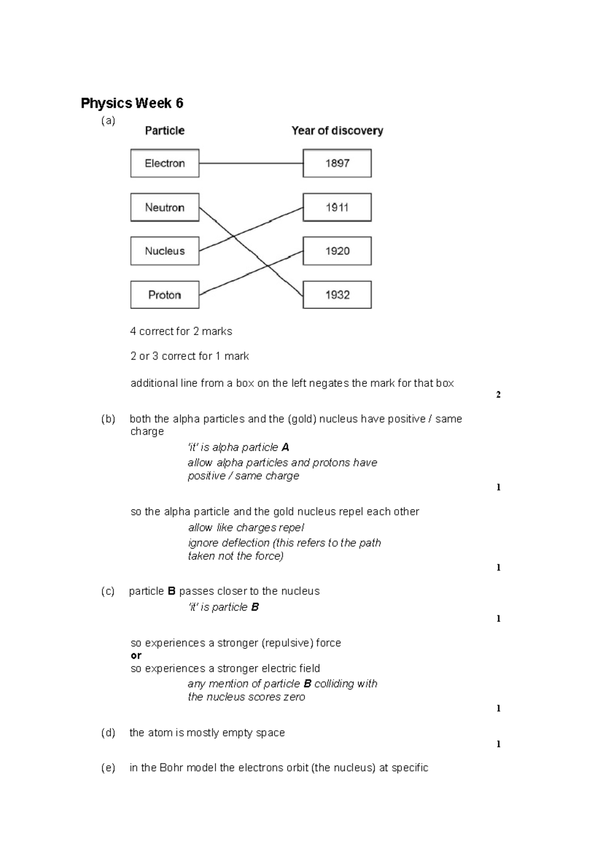 Y10 Week 6 1 2 - Physics Week 6 (a) 4 correct for 2 marks 2 or 3 ...