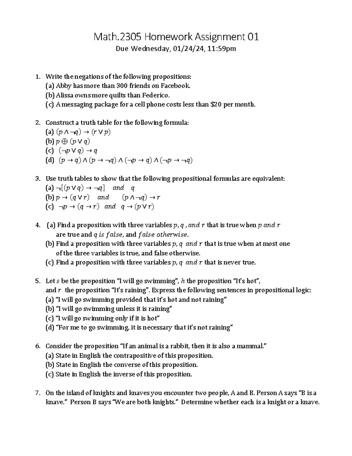 Homework 01 - Practice - Math Homework Assignment 01 Due Wednesday, 01 ...