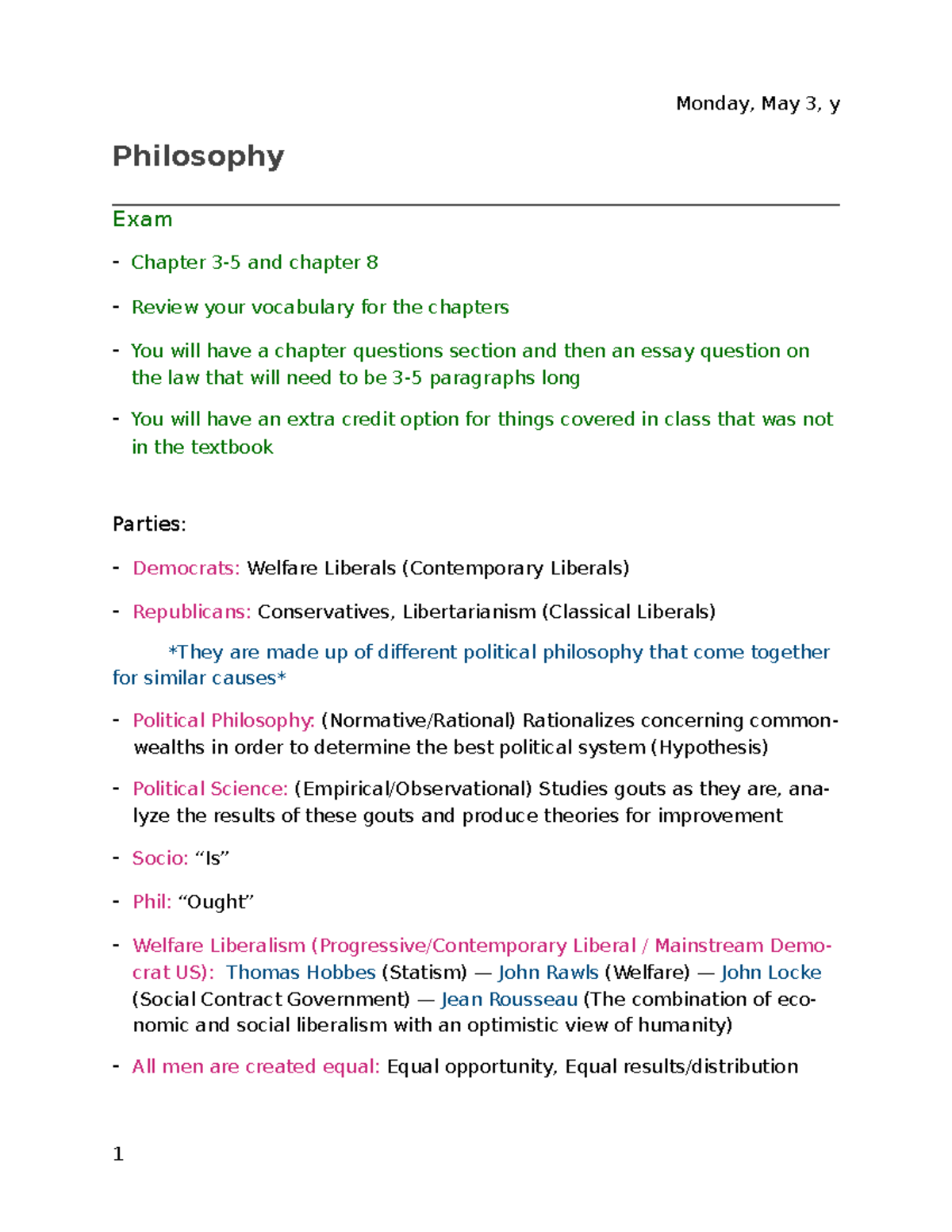 Philosophy notes 11:26:18 - Tuesday, February 25, y Philosophy Exam ...