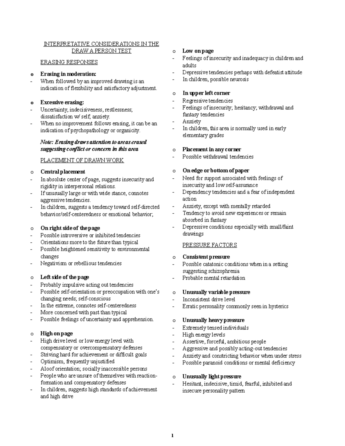 Interpretative Considerations IN THE DRAW A Person TEST