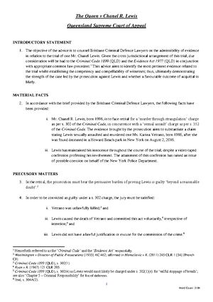 Advice on Evidence Example assignment T3 2022 - THE QUEEN AND BRETT ...