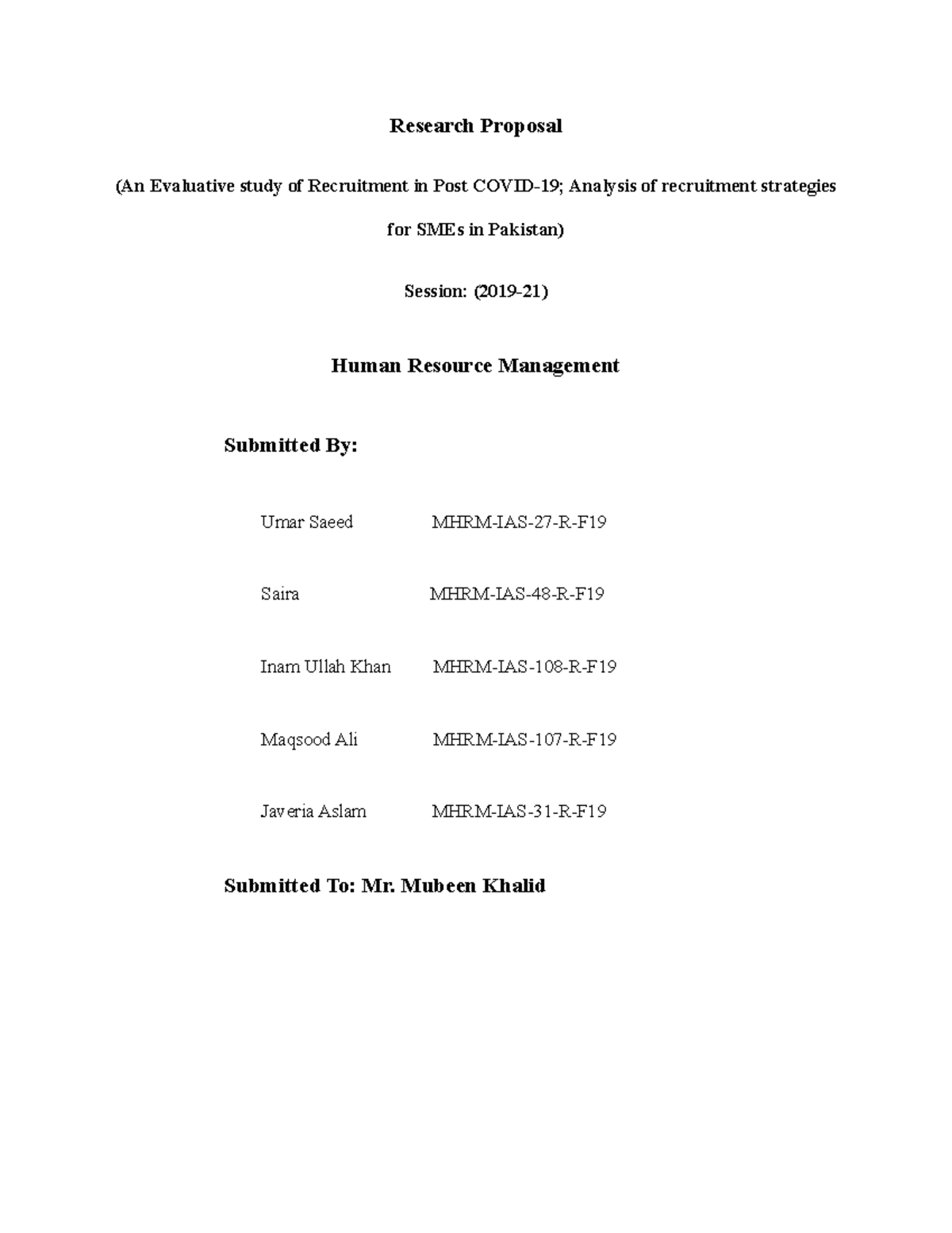 Research Proposal - Research Proposal (An Evaluative study of ...