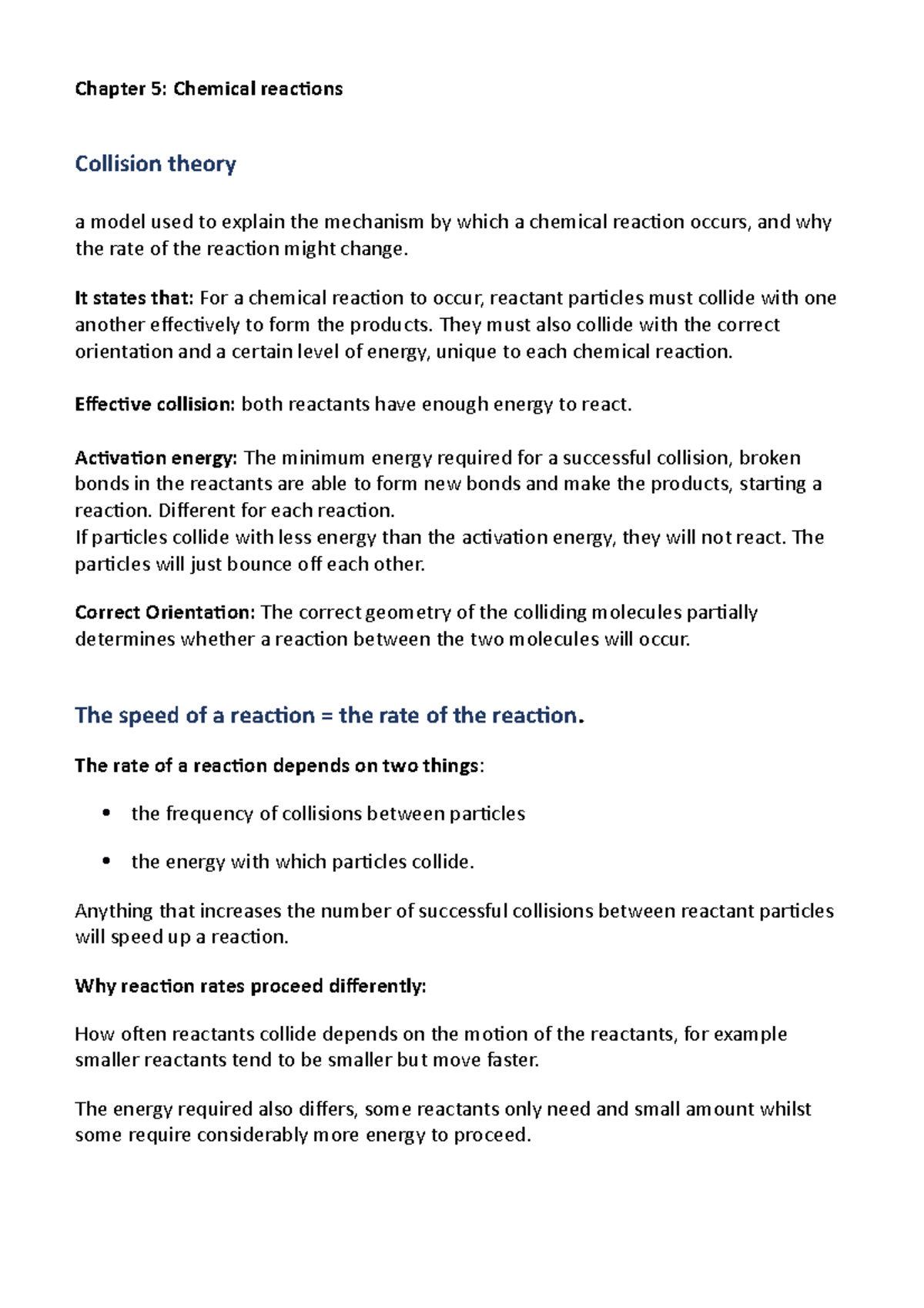 Chemistry Yr 10 - yr 10 chem notes - Chapter 5: Chemical reactions ...