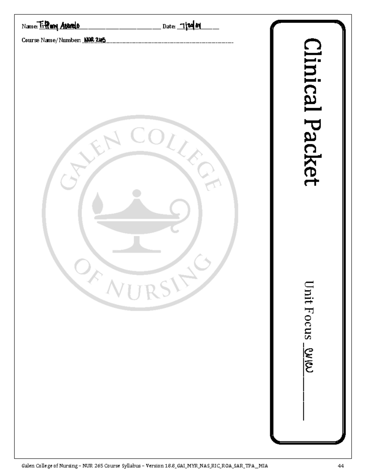 Clinical packet 3-1 - Name ...