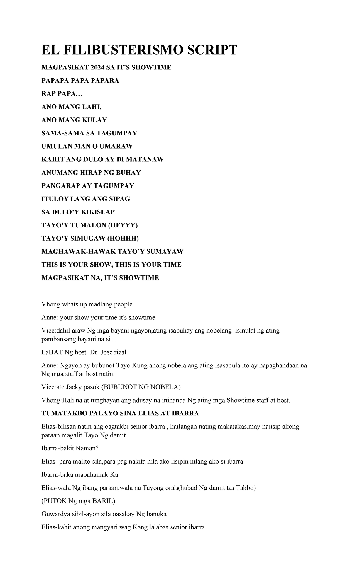 EL FILI SET A - EL FILIBUSTERISMO SCRIPT MAGPASIKAT 2024 SA IT'S ...