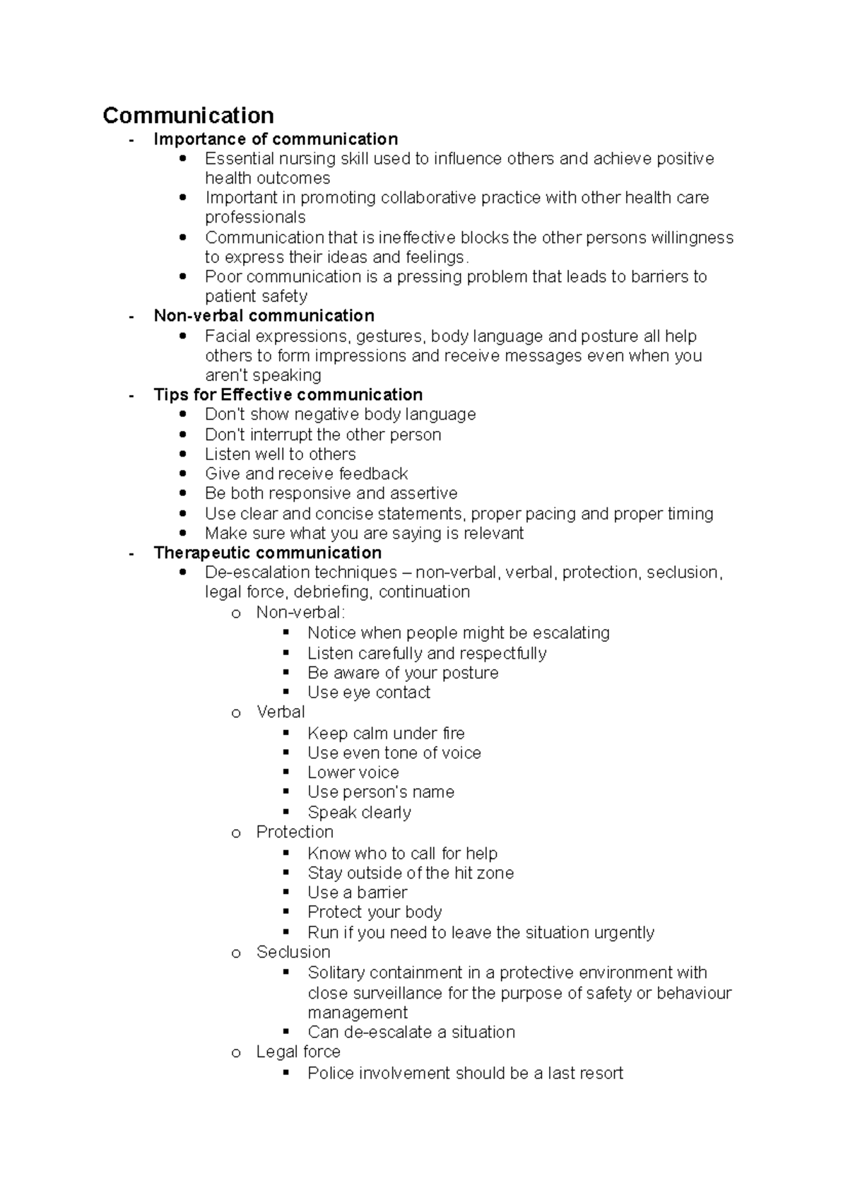 NURS1004 Revision Notes - Communication Importance of communication ...
