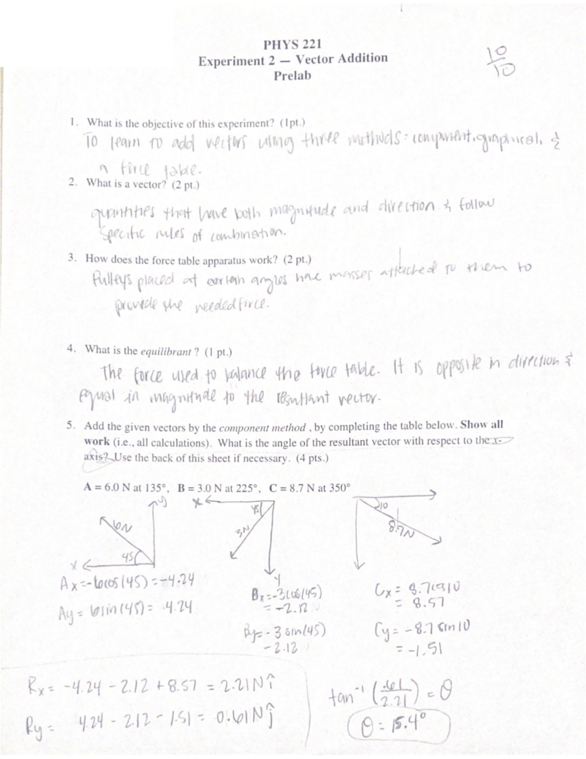 Vector Addition Pre Lab - Phys 221 - Studocu