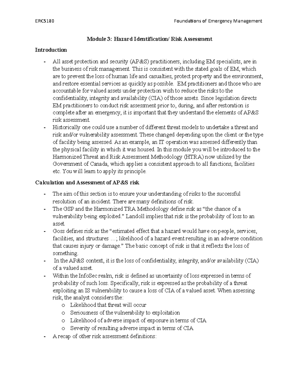 Module 3 Hazard Identification Risk Assessment - Module 3: Hazard ...