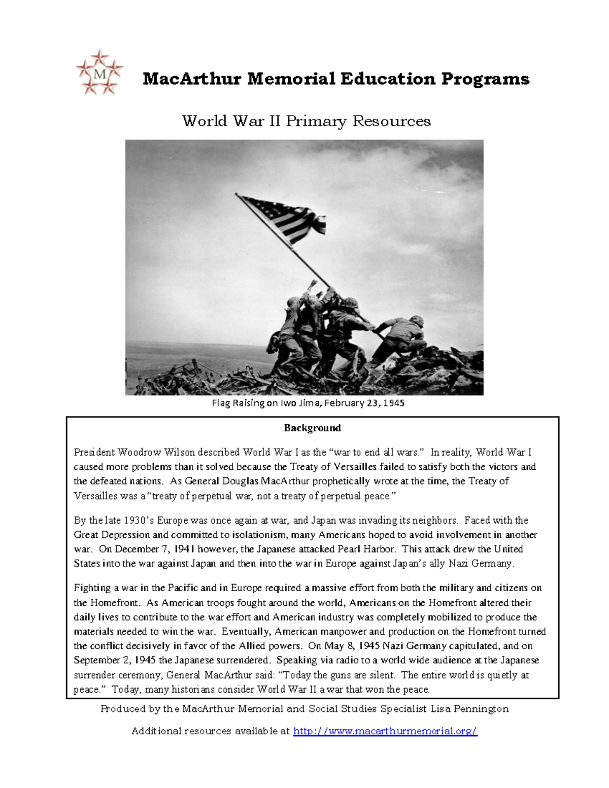 World War II Primary Source Analysis 2014 05290703342197 - MacArthur ...