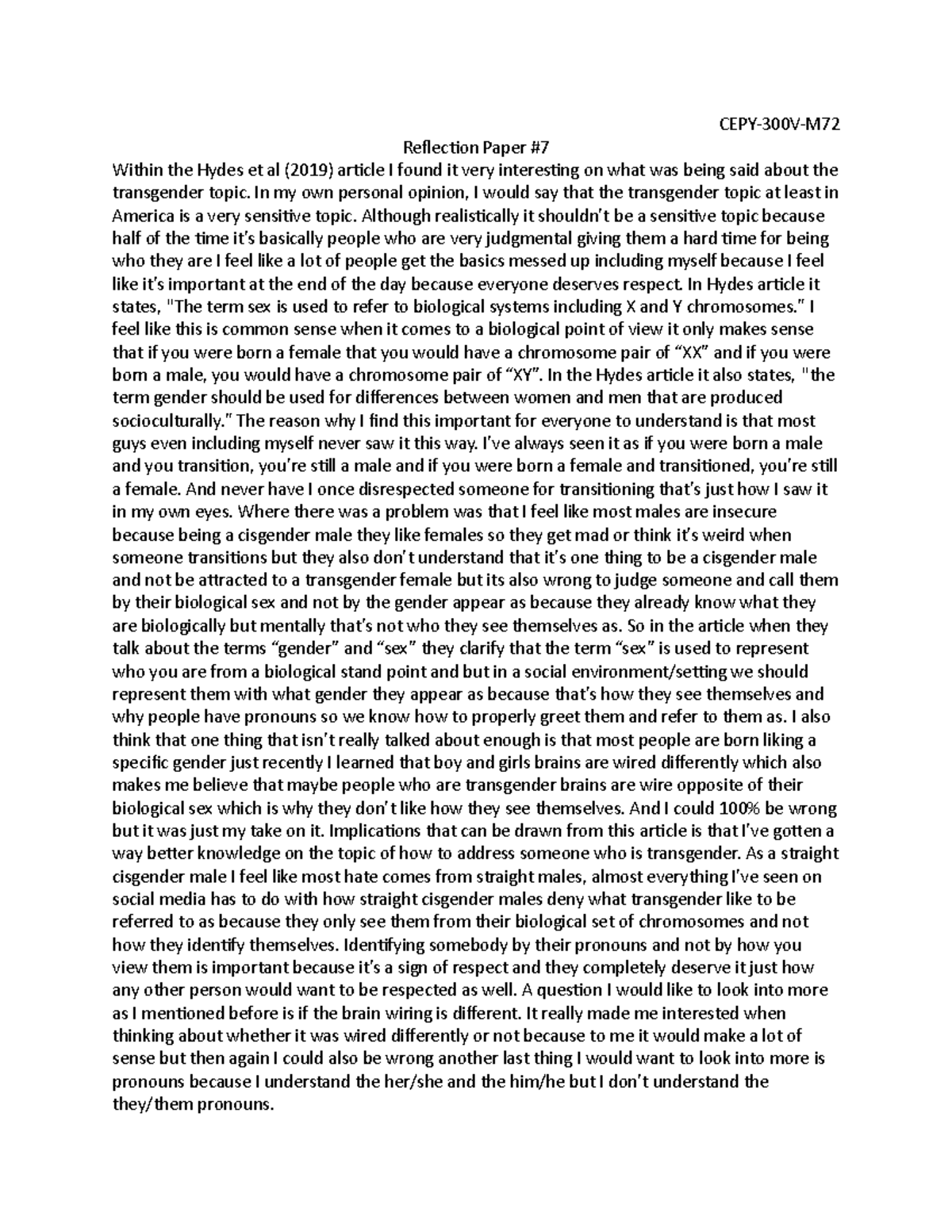 Reflection Paper #7 complete - CEPY-300V-M Reflection Paper # Within ...