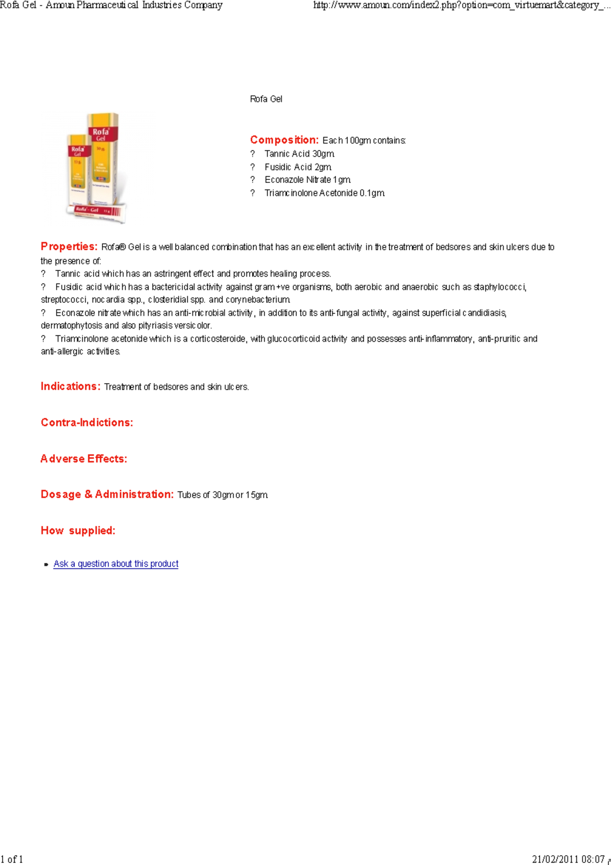 Rofa Gel - Amoun Pharmaceutical Industries Company - Rofa Gel ...