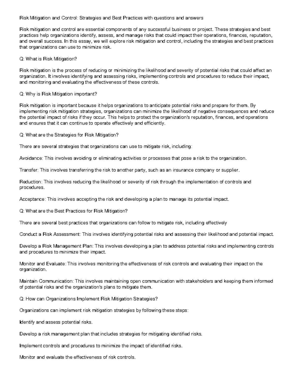 Risk Mitigation and Control Strategies and Best Practices - These ...