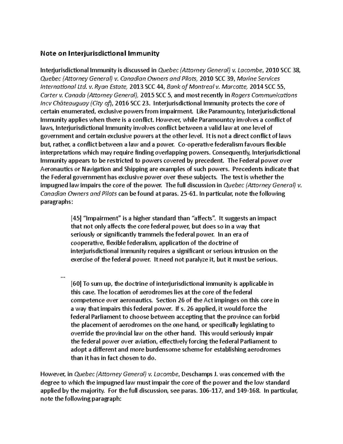 Note on Interjurisdictional Immunity - Note on Interjurisdictional ...