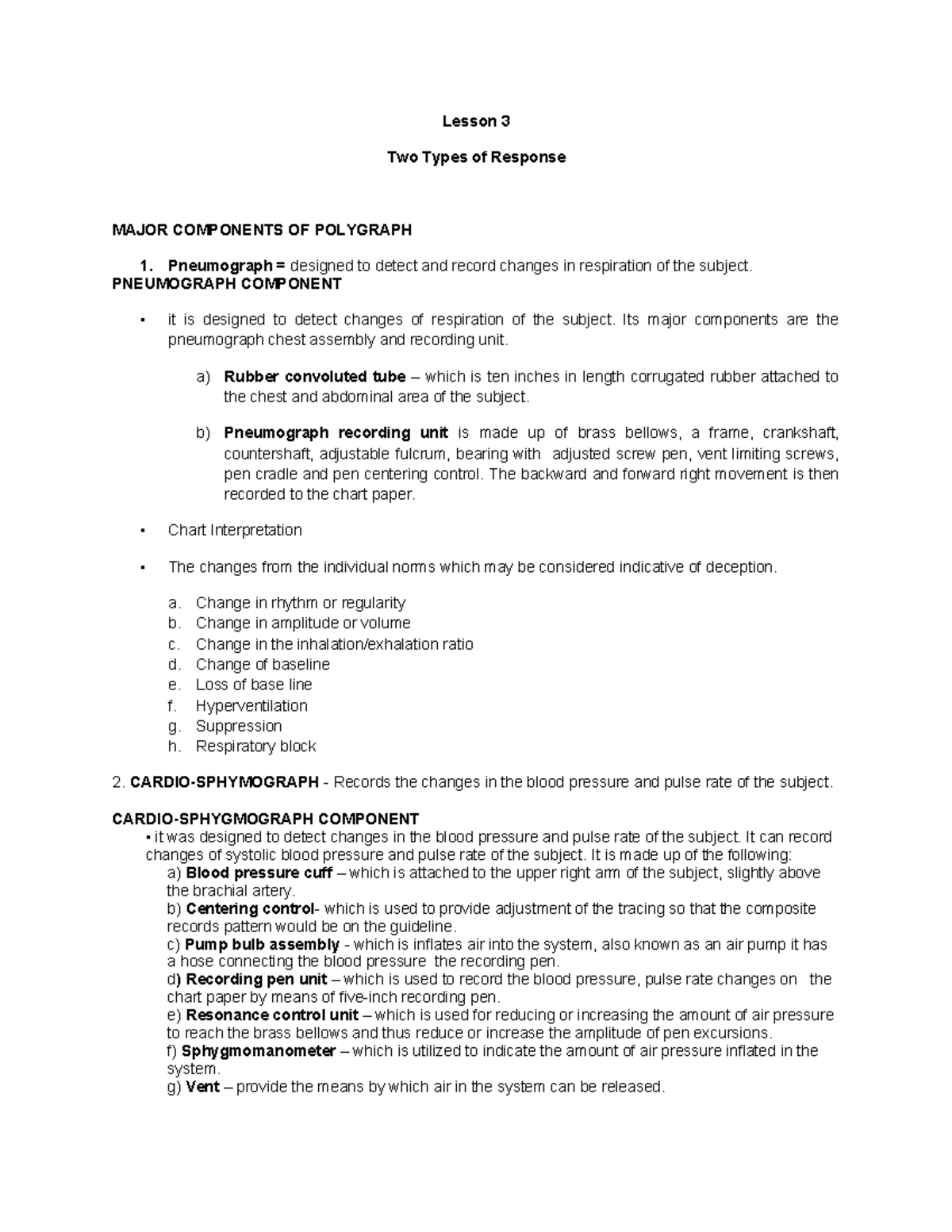 Lesson 3 - Lecture notes in Polygraphy - Lesson 3 Two Types of Response ...