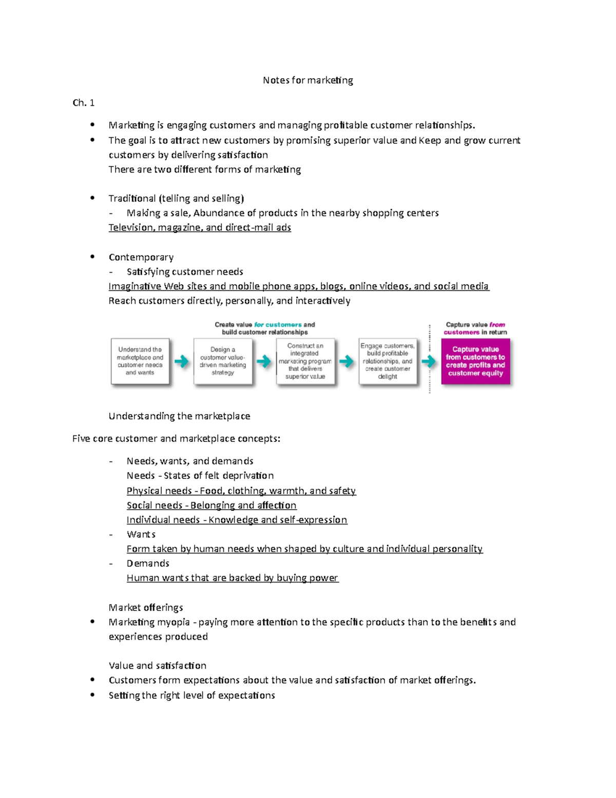 Notes for marketing 1 - Chapter 1 and 3 - Notes for marketing Ch. 1 ...