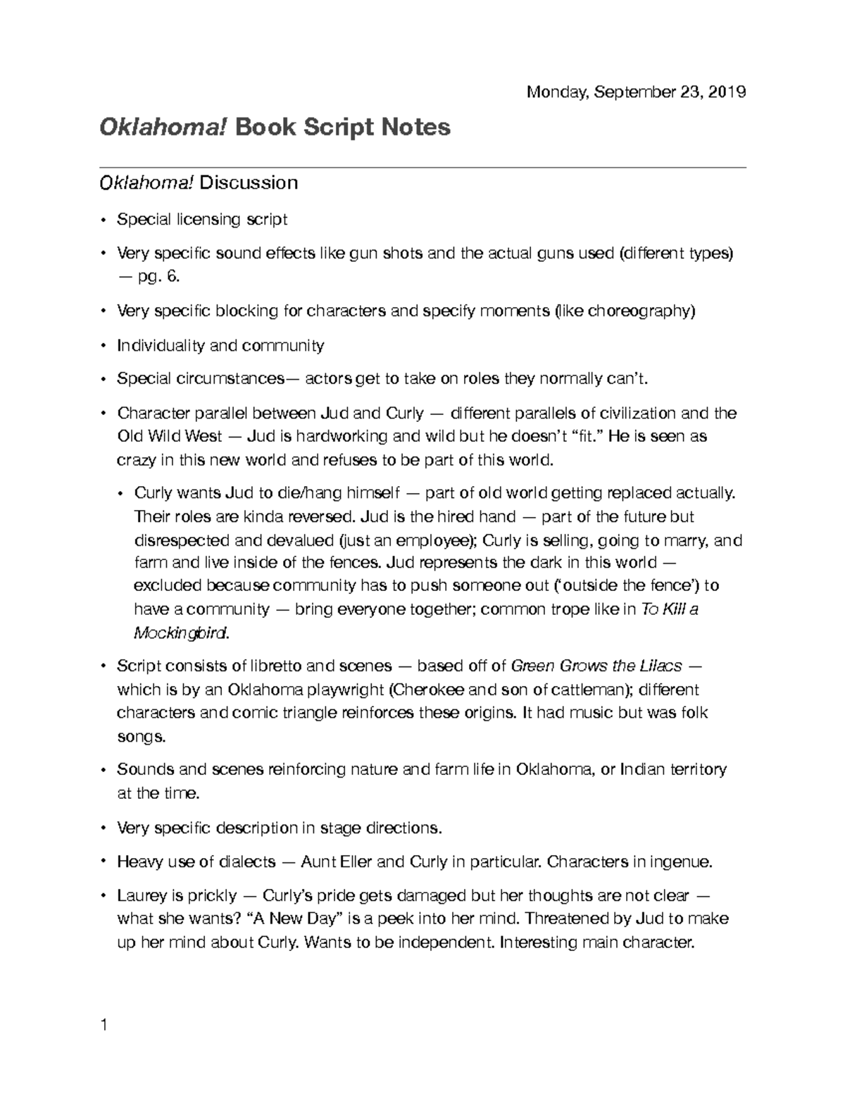 Oklahoma Book Script and Revivals - Monday, September 23, 2019 Oklahoma ...