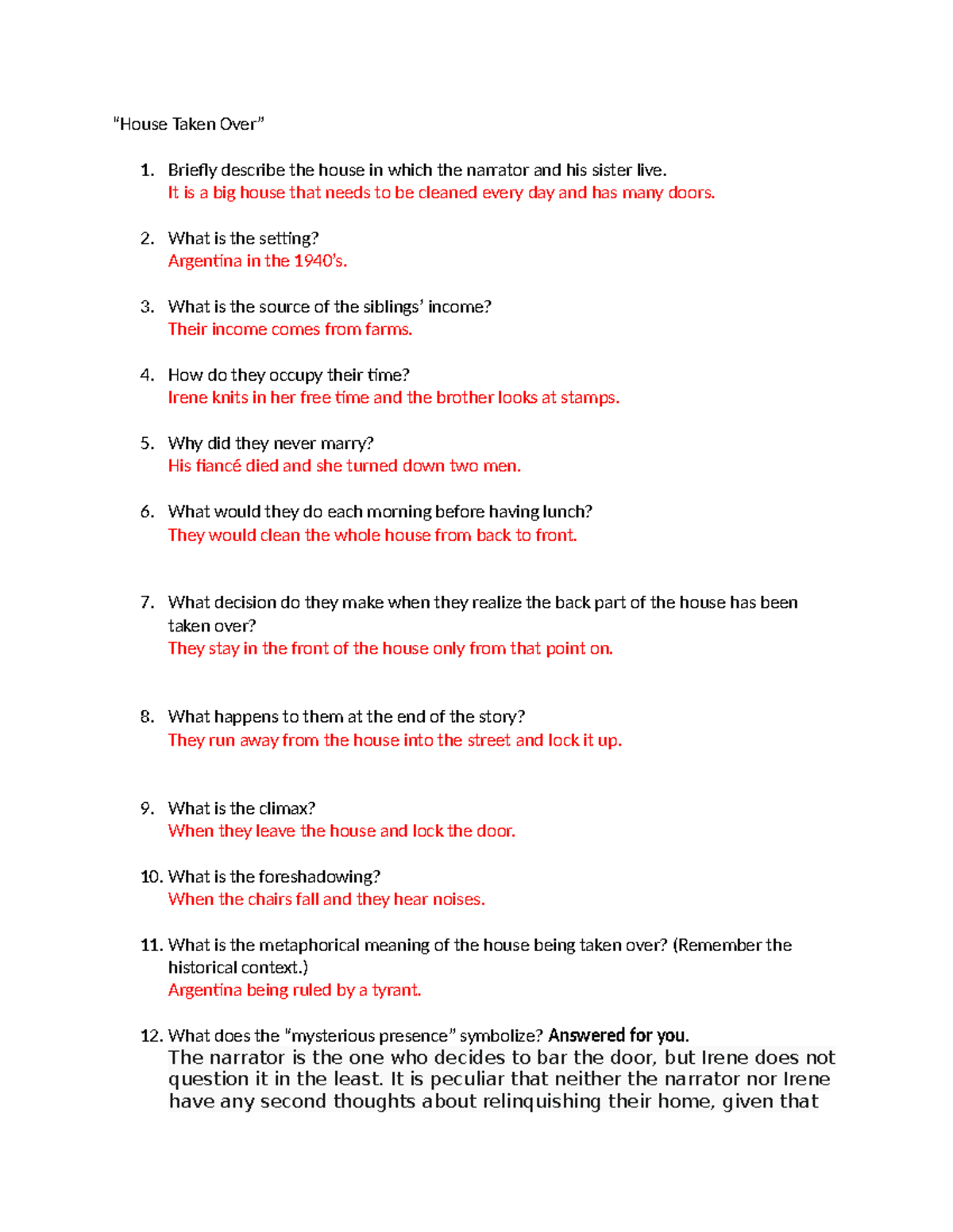 House+Taken+Over++Study+Guide - “House Taken Over” 1. Briefly describe ...