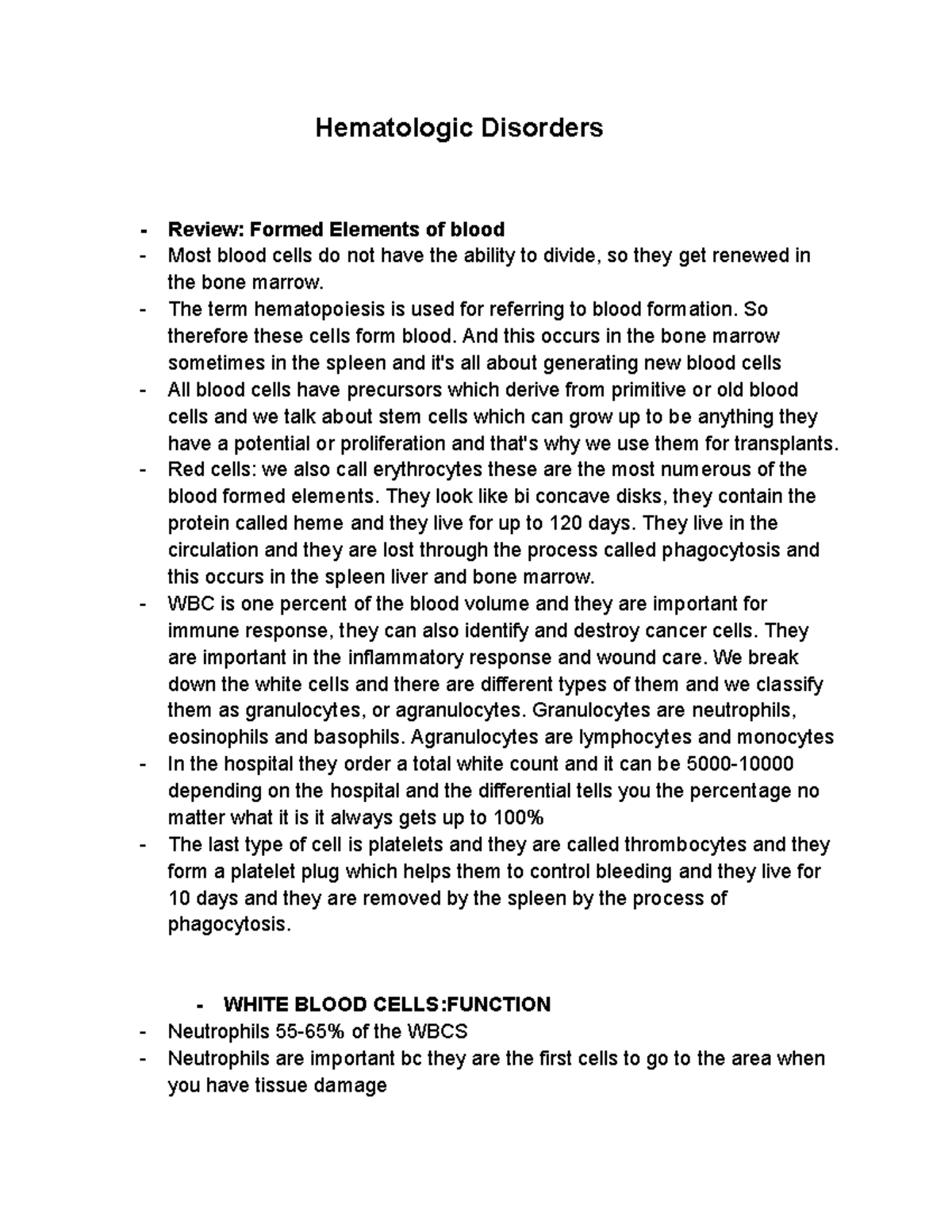 Hematologic Disorders Patho - Hematologic Disorders Review: Formed ...