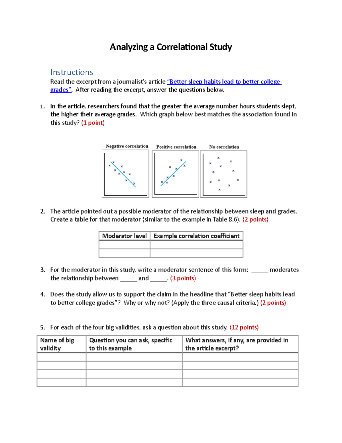 Analyzing a Correlational Study worksheet - SPT 760 - PennWest ...