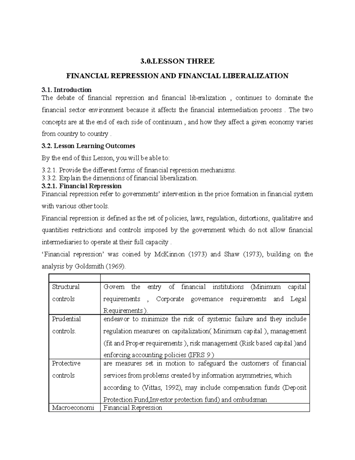 3 - Financial Intermediation - 3.0 THREE FINANCIAL REPRESSION AND ...