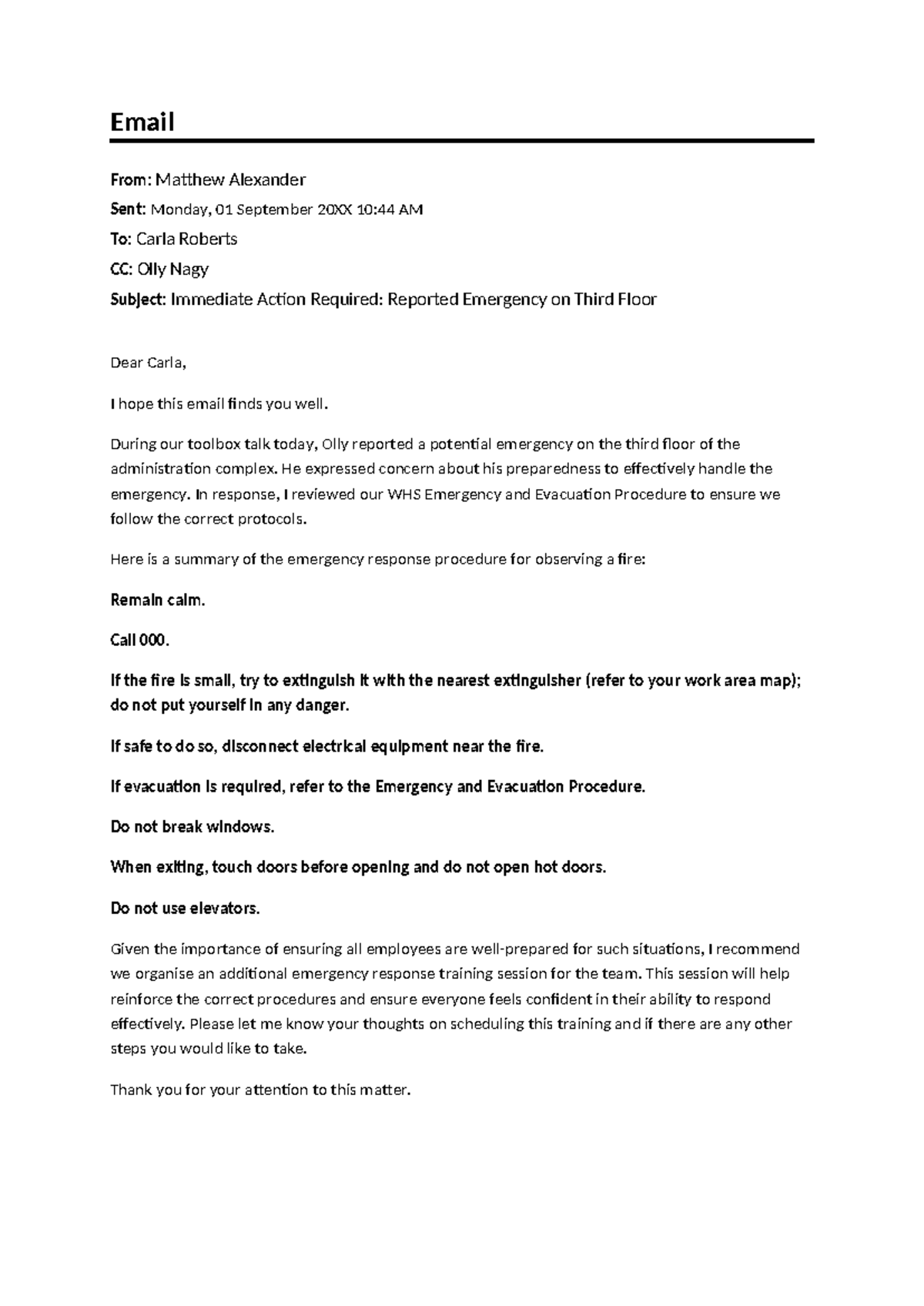 FIRE Procedure Template - MATT A - Email From: Matthew Alexander Sent ...