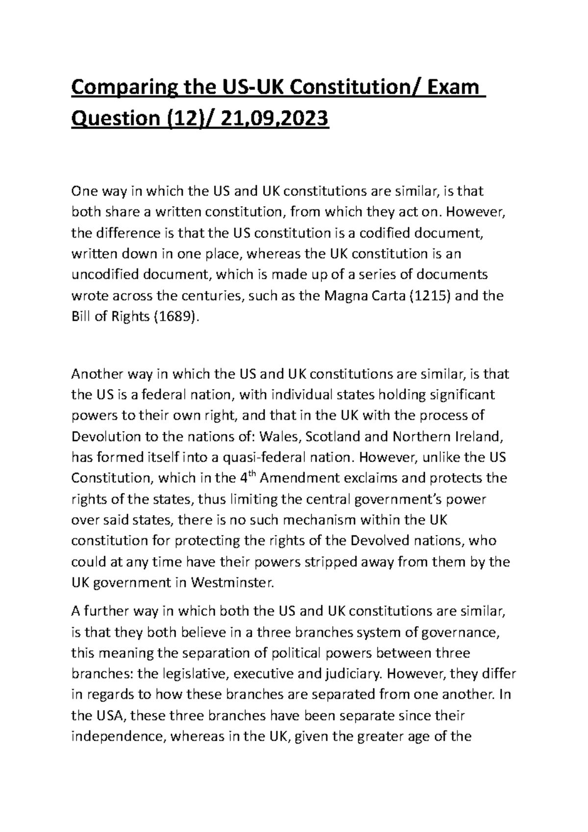 Comparing the US and UK constituion - Comparing the US-UK Constitution ...