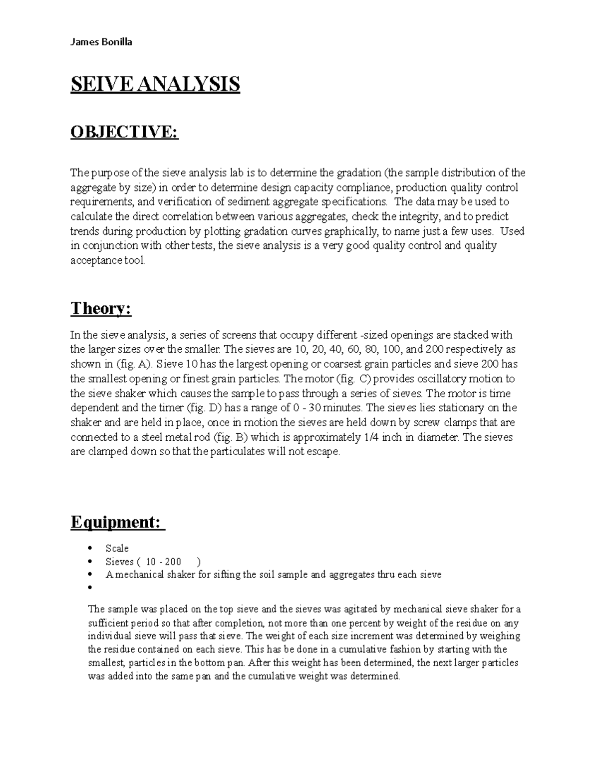 Seive Analysis copy - Grade: A - James Bonilla SEIVE ANALYSIS OBJECTIVE ...