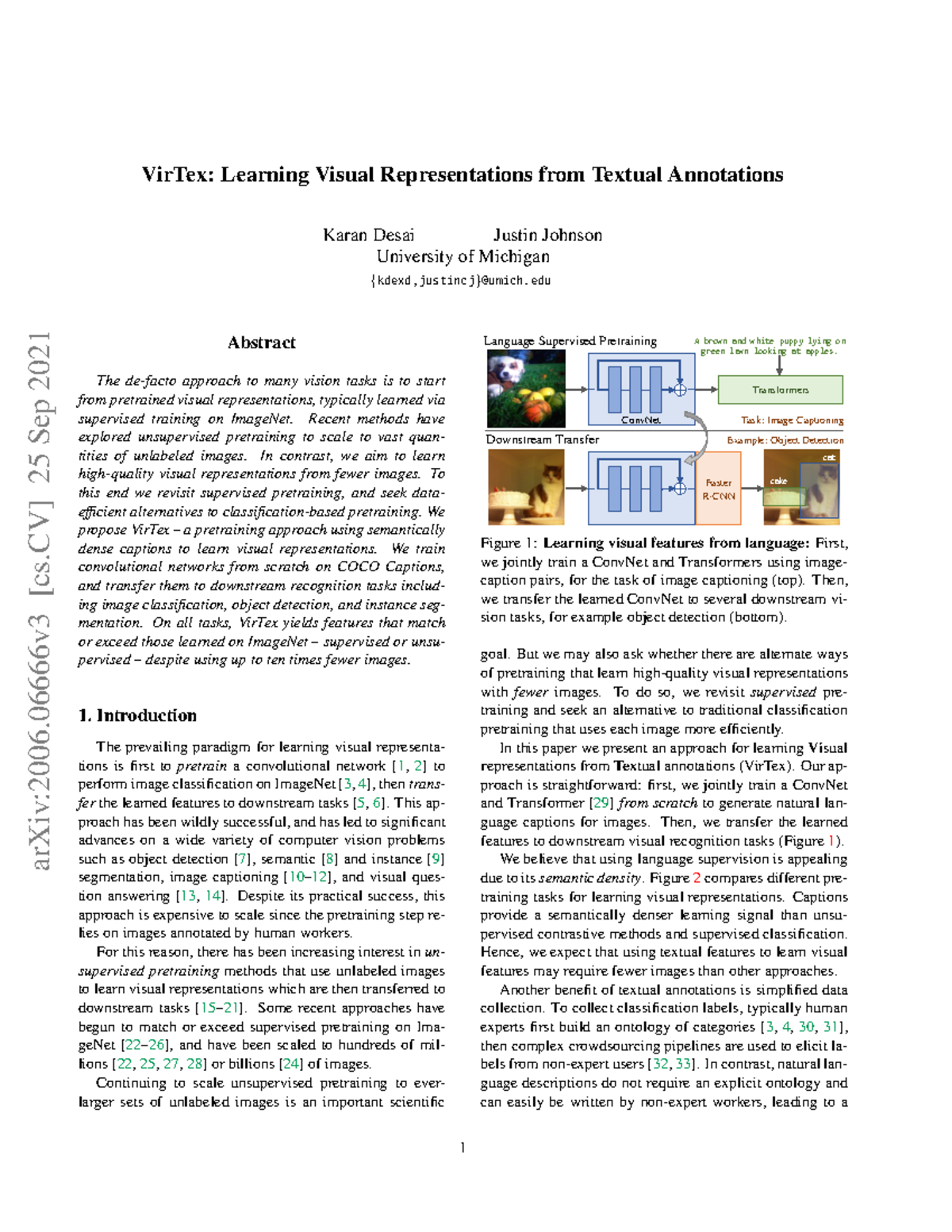 Vir Text - VirTex: Learning Visual Representations from Textual Annotations Karan Desai Justin ...