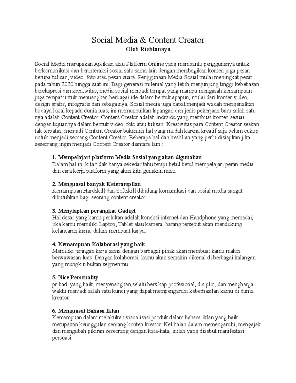 Assignment Social Media & Content Creator - Social Media & Content ...