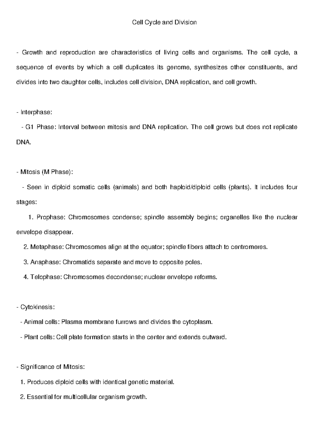 Cell cycle and division - Cell Cycle and Division Growth and ...
