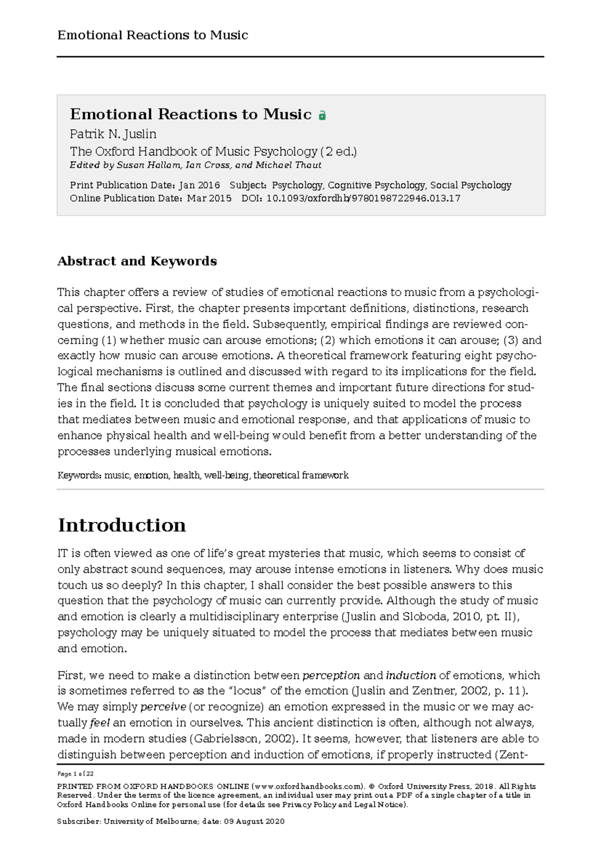 Emotional Reactions to Music - Page 1 of 22 PRINTED FROM OXFORD ...