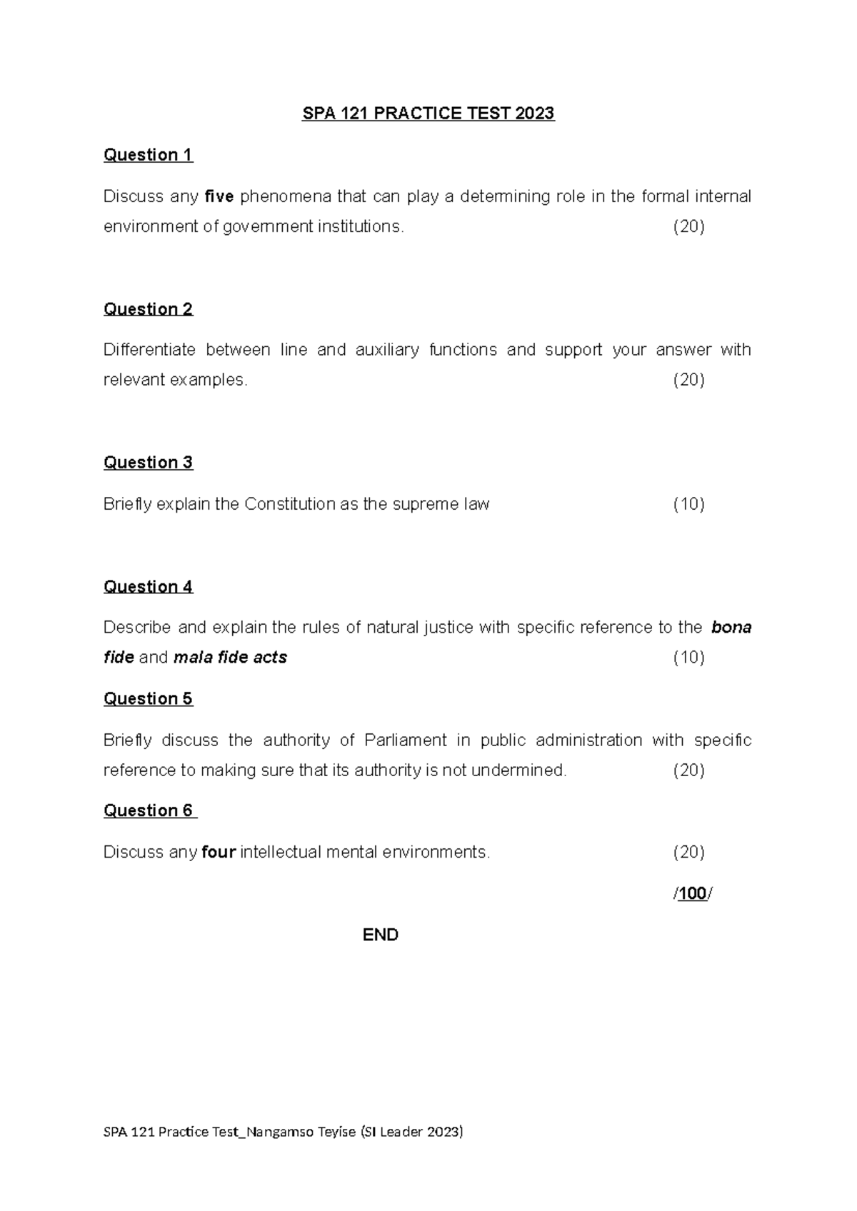 SPA 121 Practice TEST 2023 - SPA 121 PRACTICE TEST 2023 Question 1 ...