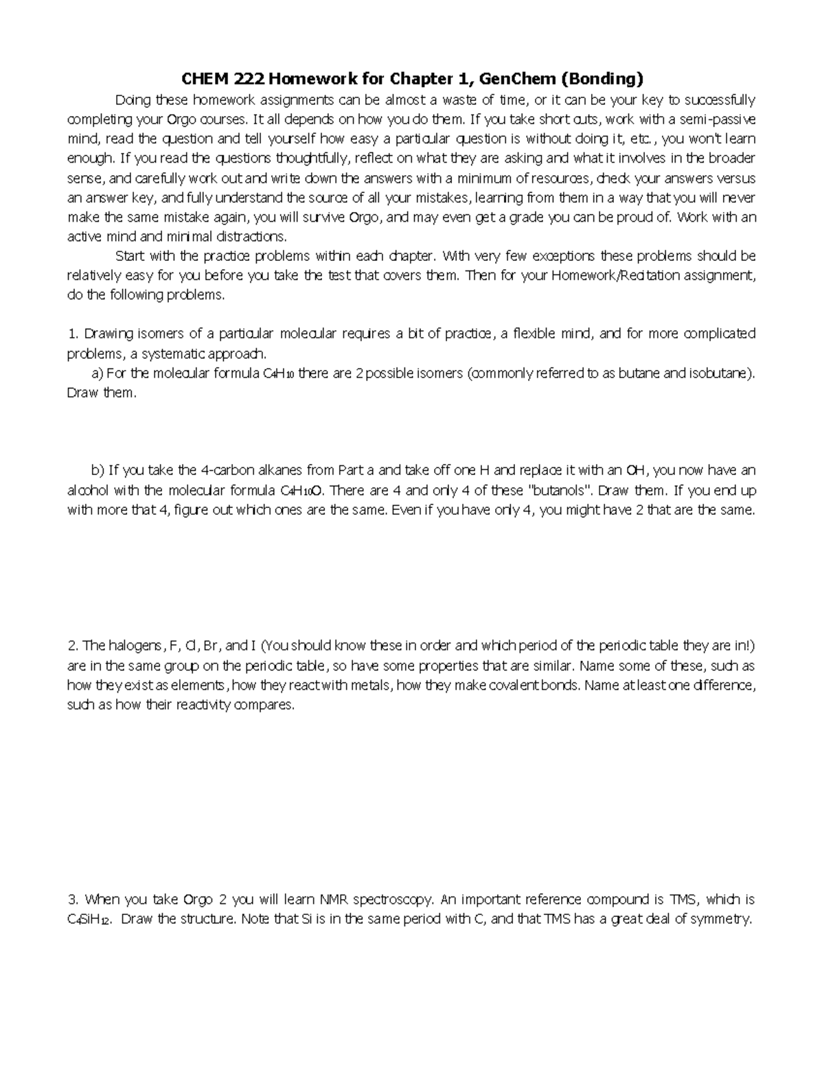 CHEM 222 Chap 1 HW F21 - This is the homework for the lecture of chem ...