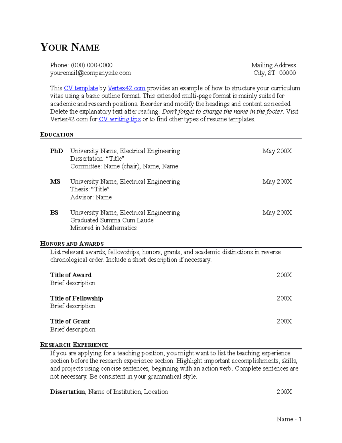 CV Template - This extended multi-page format is mainly suited for ...