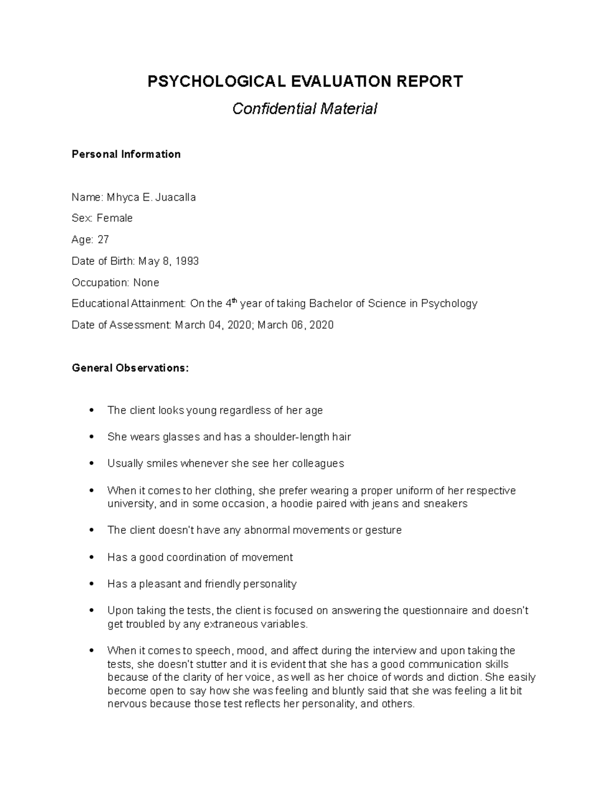 Clinical Interpretative- Report - BS Psychology - Studocu