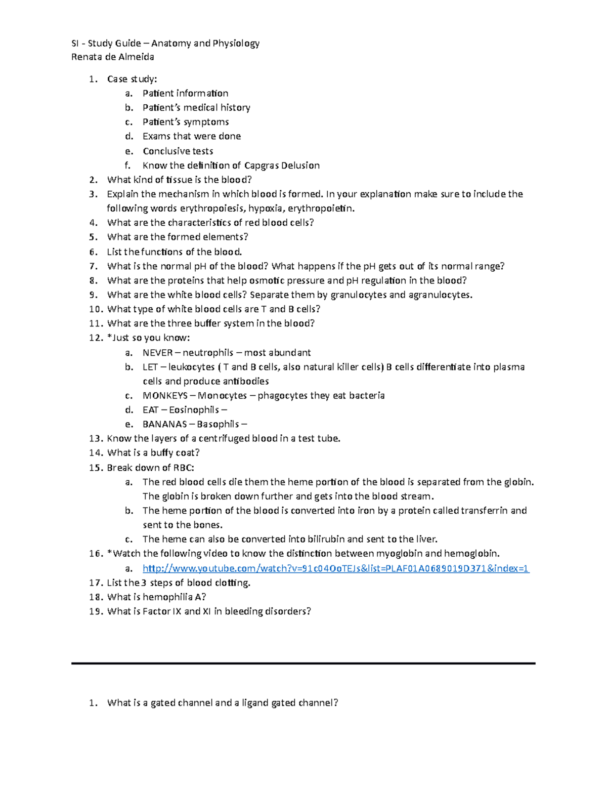 SI study guide quiz 4 - Human Anatomy - SI - Study Guide – Anatomy and ...